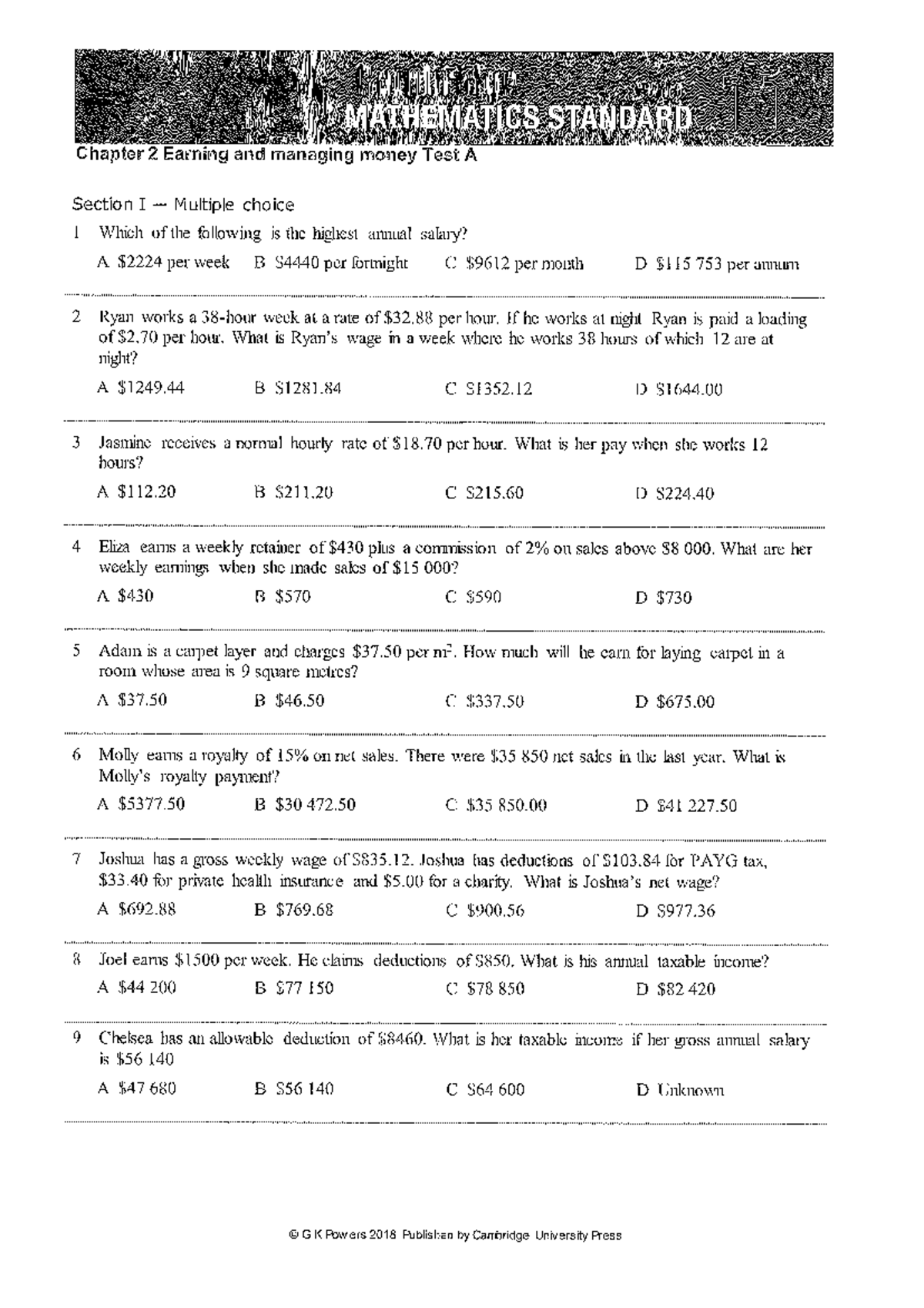 Year 11 MATHEMATICS STANDARD Chapter 2 Earning and Managing Money ...