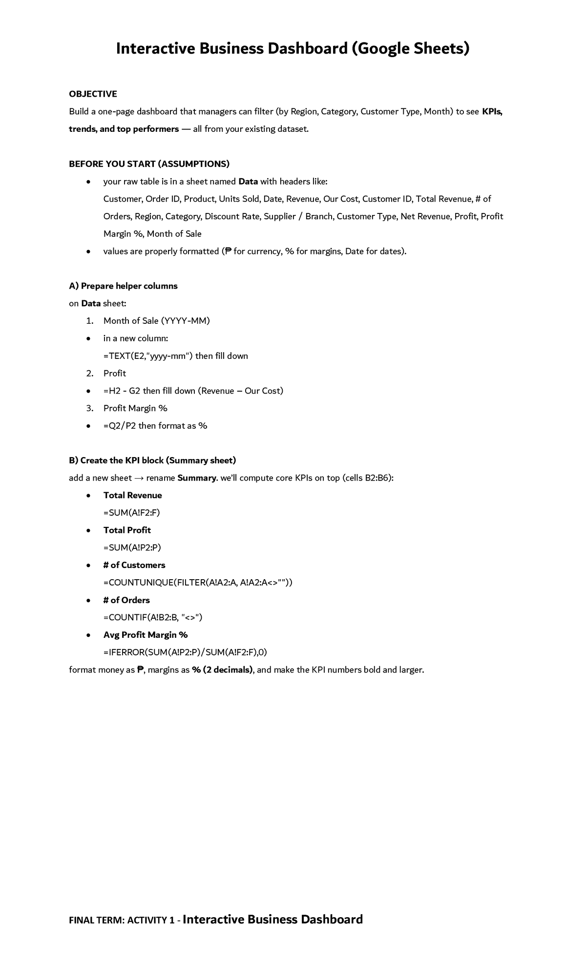 Interactive Business Dashboard Tutorial (Final Term Activity 1) - Studocu