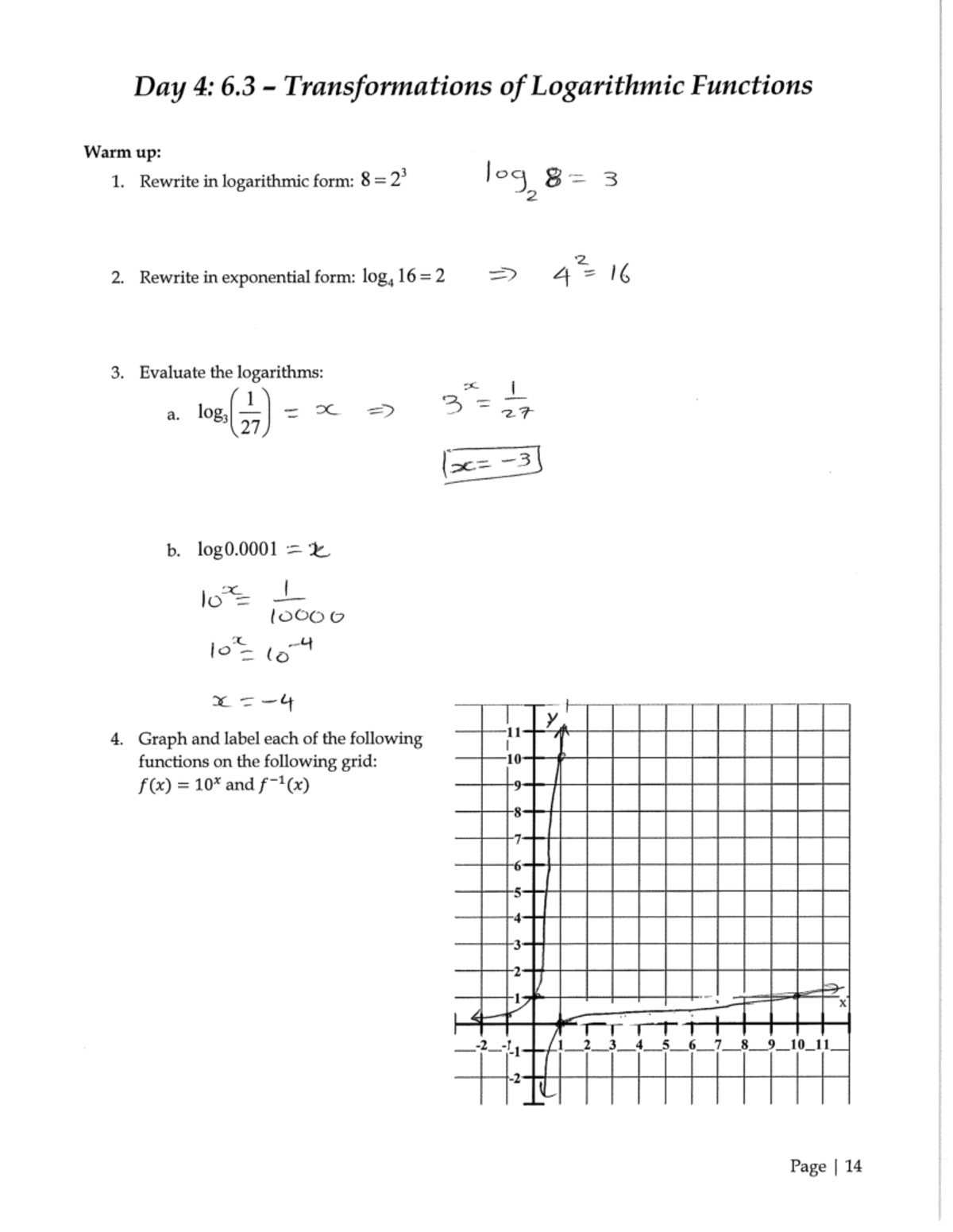 Day 4 mhf4u unit 6 7 - Unit 6 Logarithmic and exponential function ...