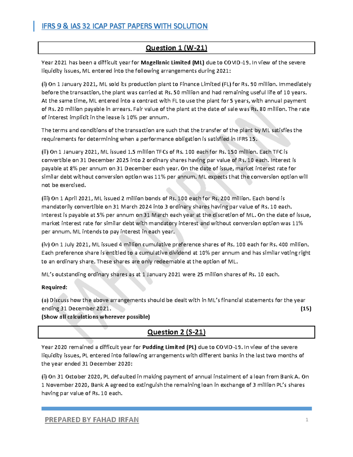 **New Title:** AAFR IFRS 9 IAS 32 ICAP Past Paper Solutions - 2021 ...
