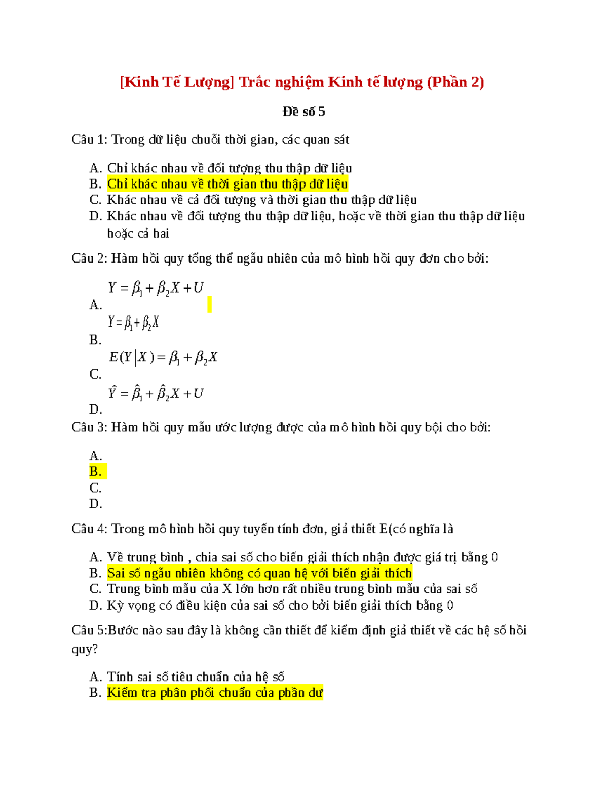 [123doc] - kinh-te-luong-trac-nghiem-mon-kinh-te-luong-phan-2 - Studocu