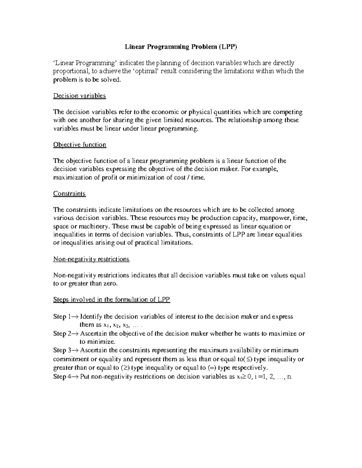 Operations Research LPP Final Exam Notes: Key Concepts & Methodologies ...