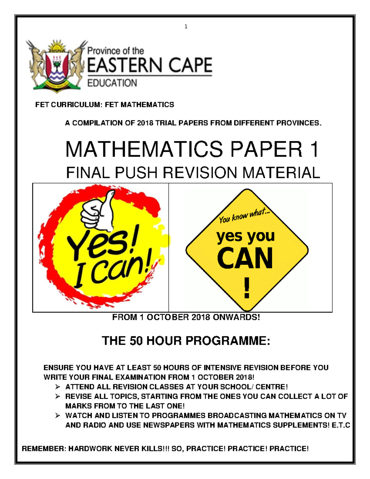 FET MATHEMATICS P1 - Final Revision Guide for 2018 Trial Exams - Studocu
