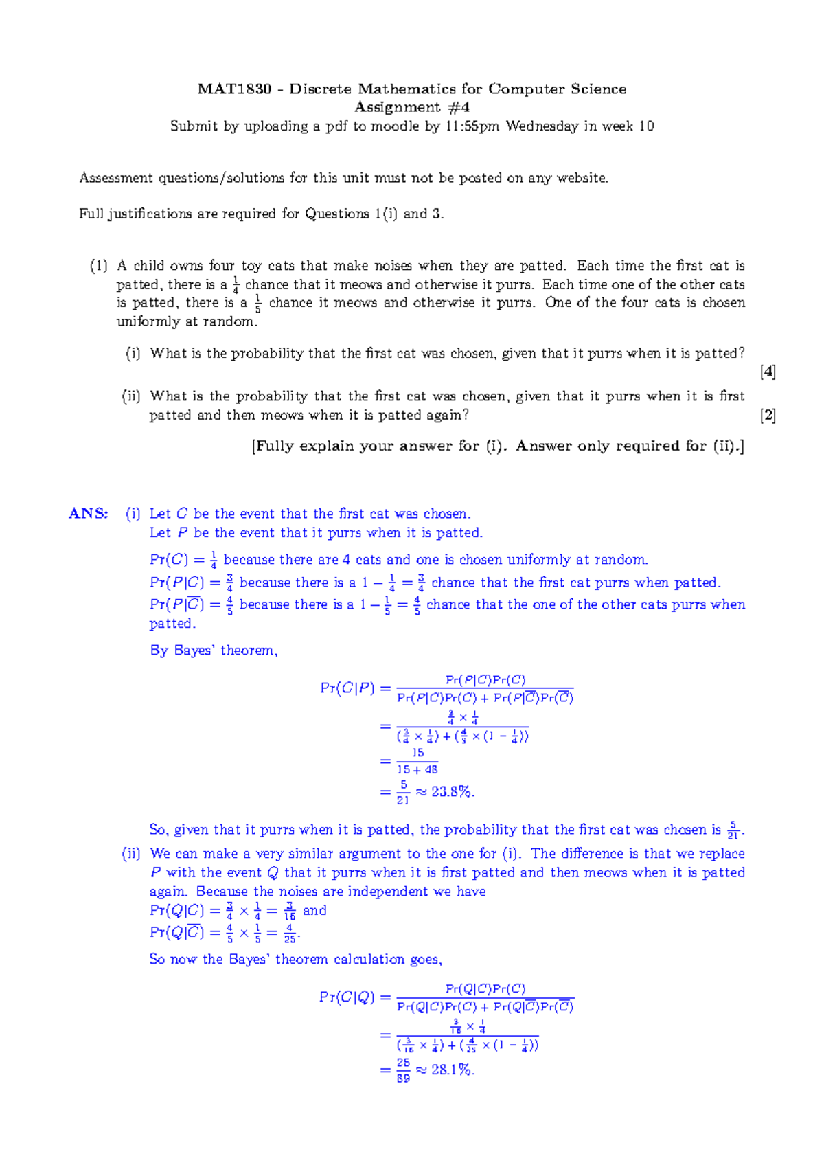 MAT1830 - Discrete Mathematics Assignment 4 Solutions & Explanations ...