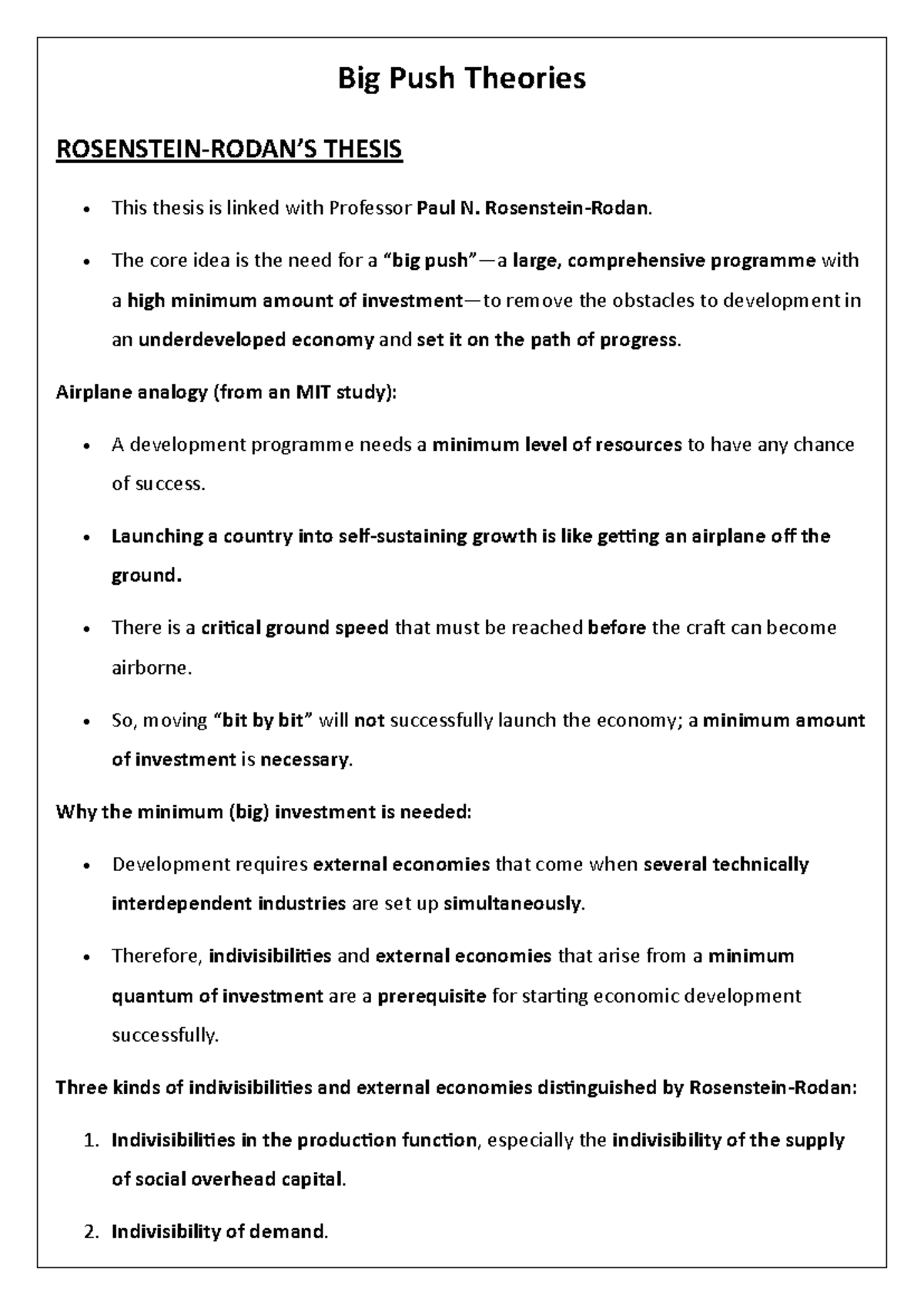 Big Push Theories: A Critical Analysis of Development Strategies - Studocu