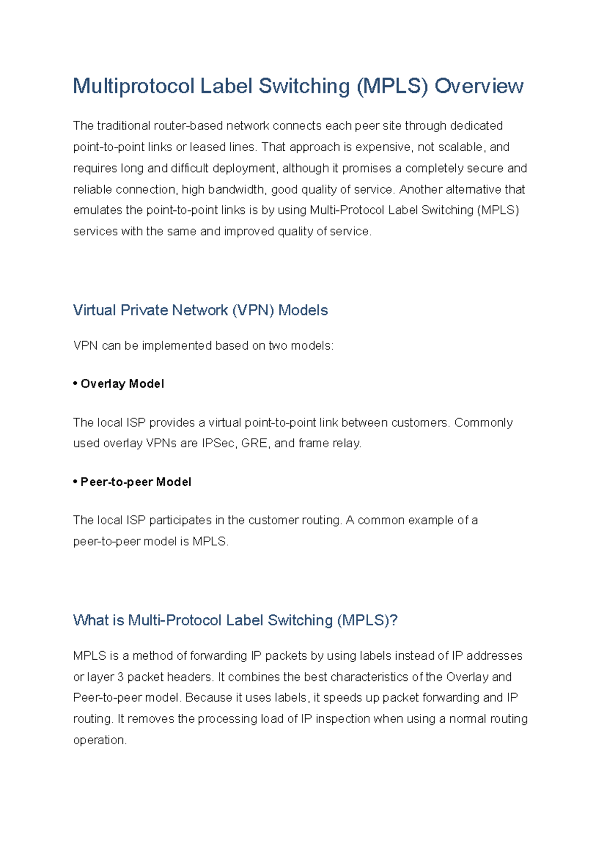MPLS Overview: Fundamentals and Applications of Multi-Protocol Label ...
