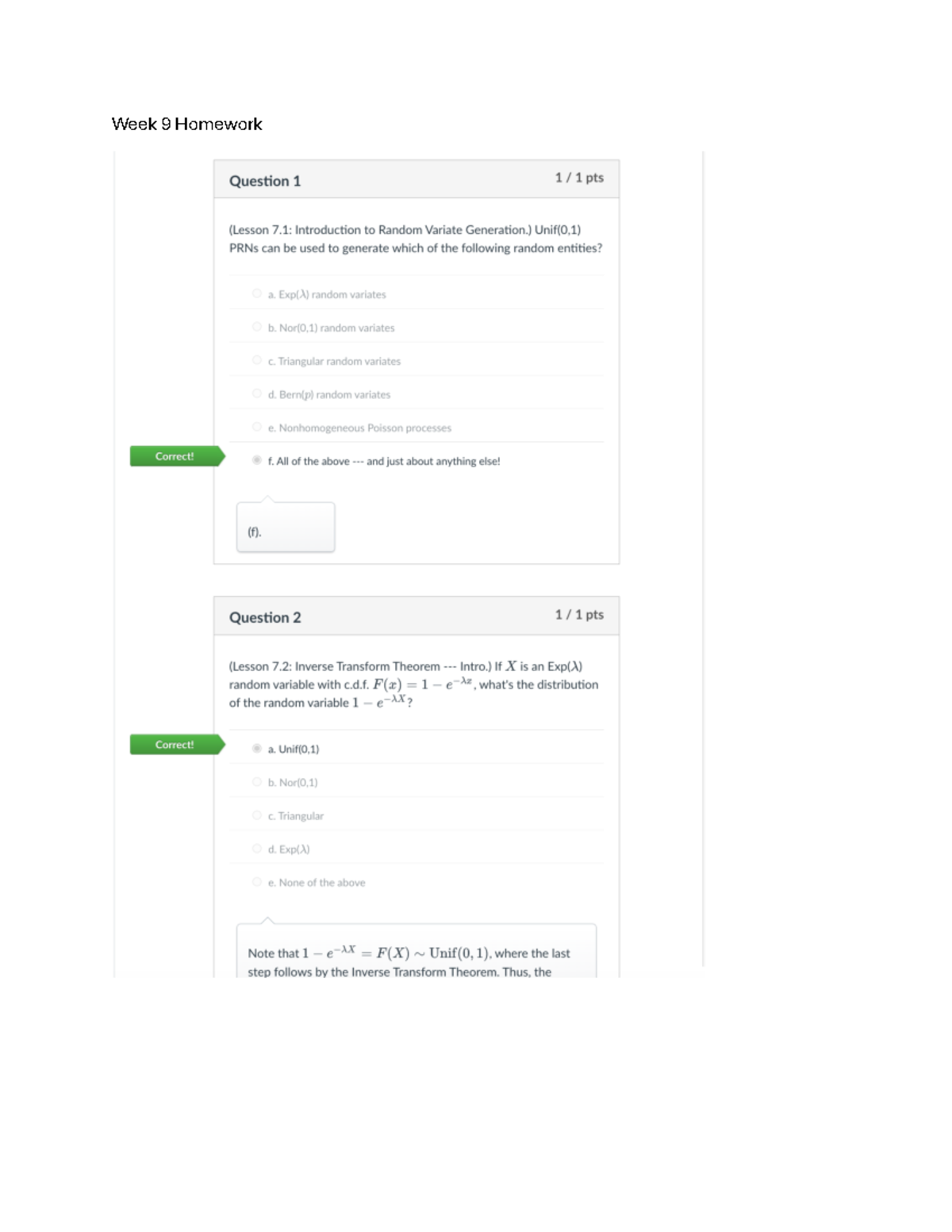 Week 9 Homework Overview - ISYE6644: Random Variate Generation Insights - Studocu