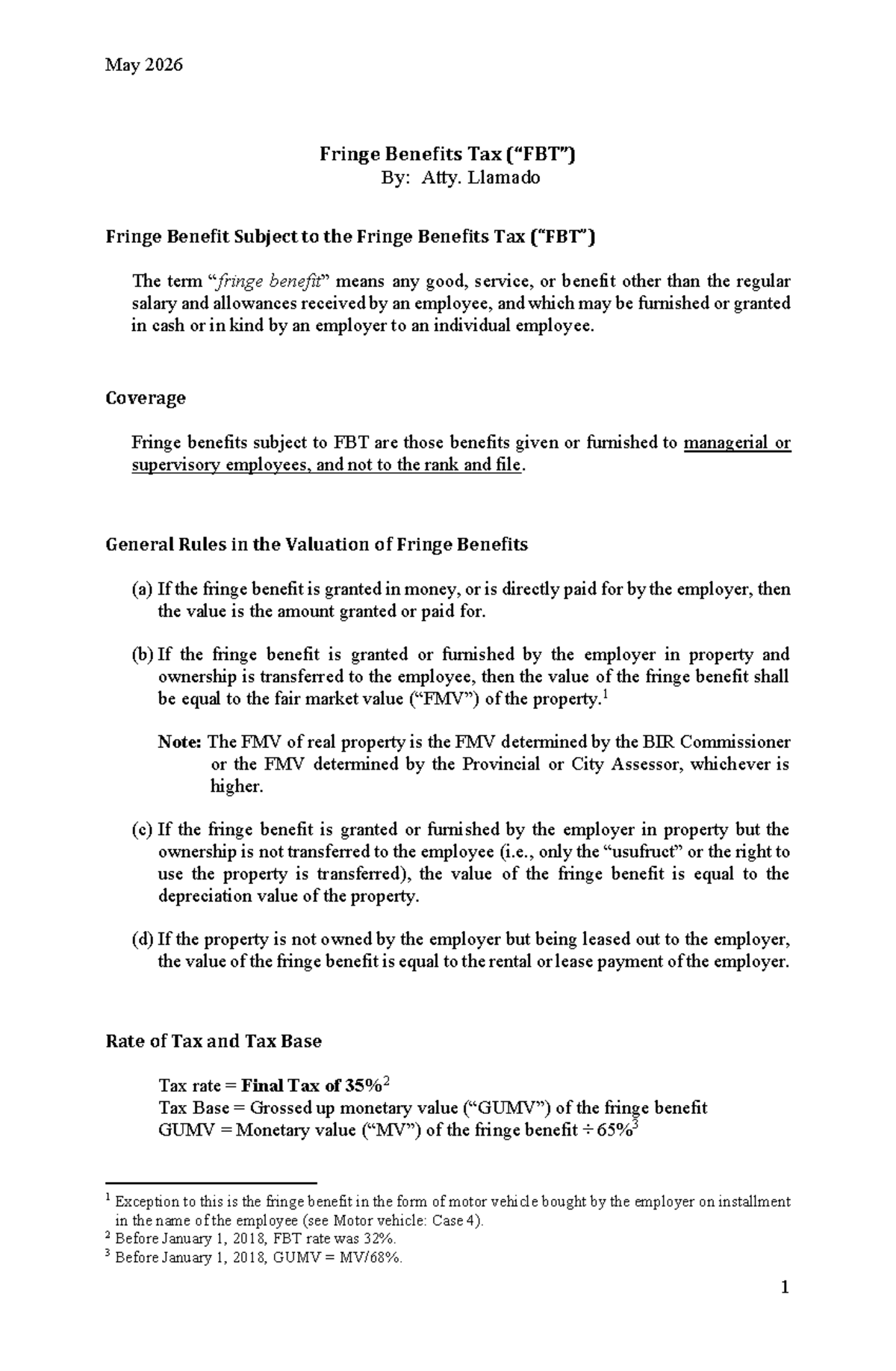 May 2026 Fringe Benefits Tax Overview: Atty. Llamado's Insights - Studocu