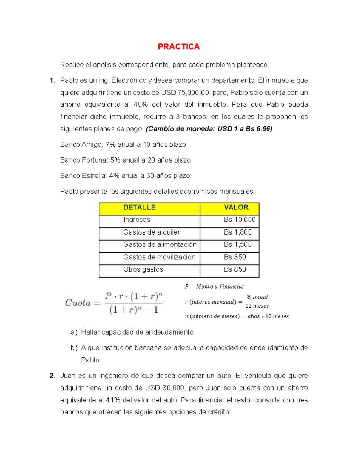 Práctica de Fondos Financieros y Ratios - Análisis de Endeudamiento ...