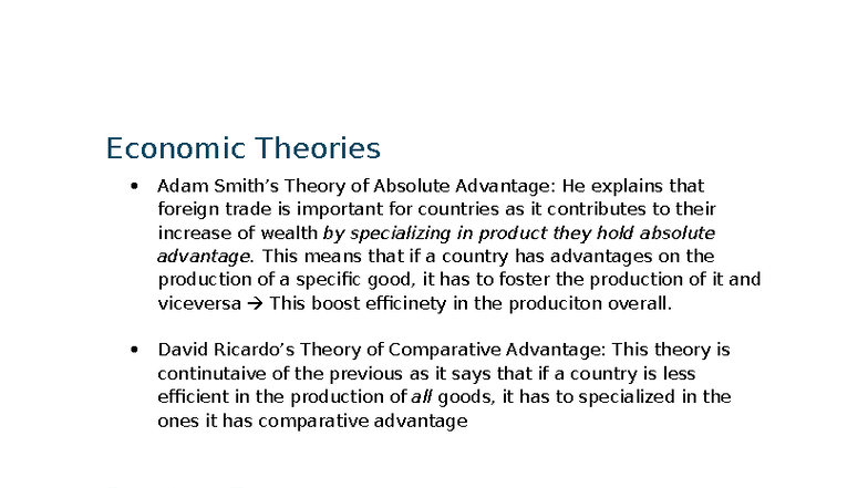 Economic Theories: Absolute & Comparative Advantage Explained - Studocu