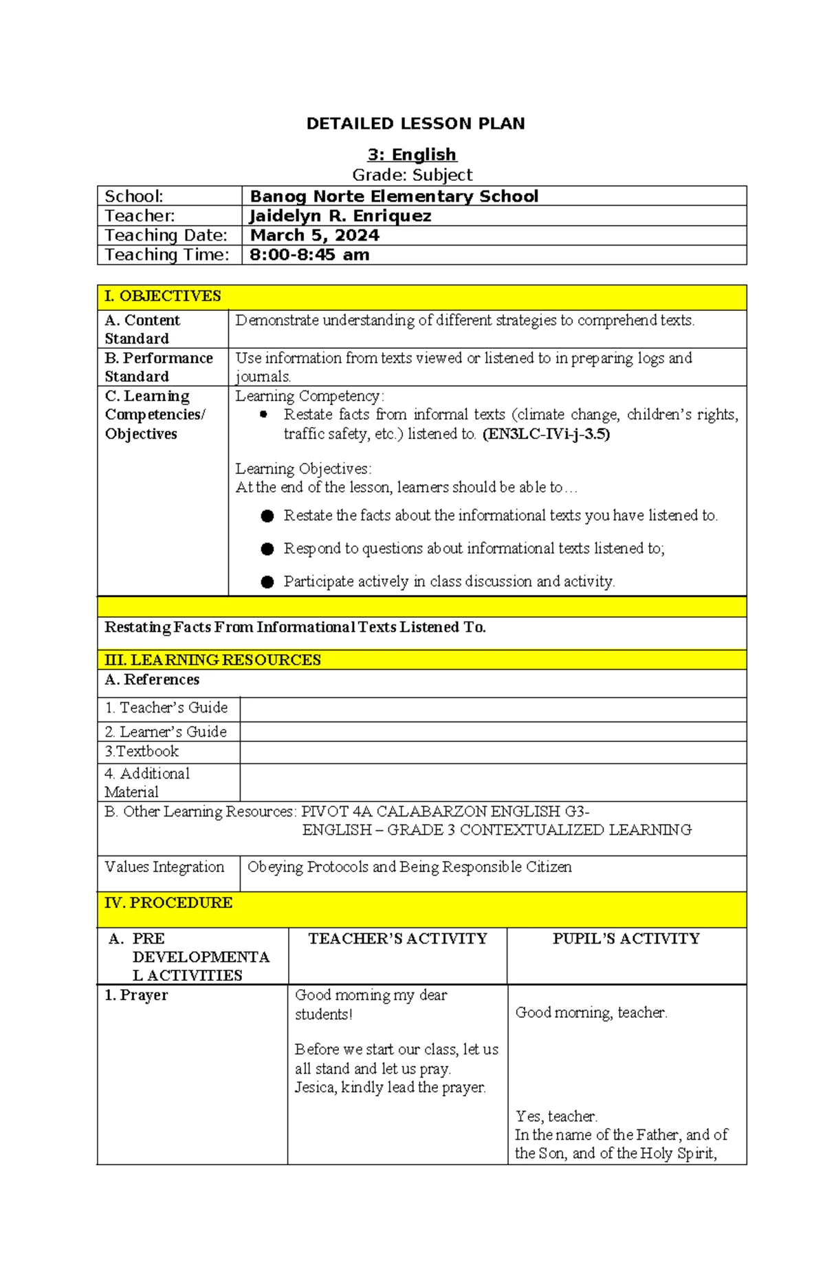 ENG3 Q4M5 SLM: Restating Facts from Informational Texts - Studocu