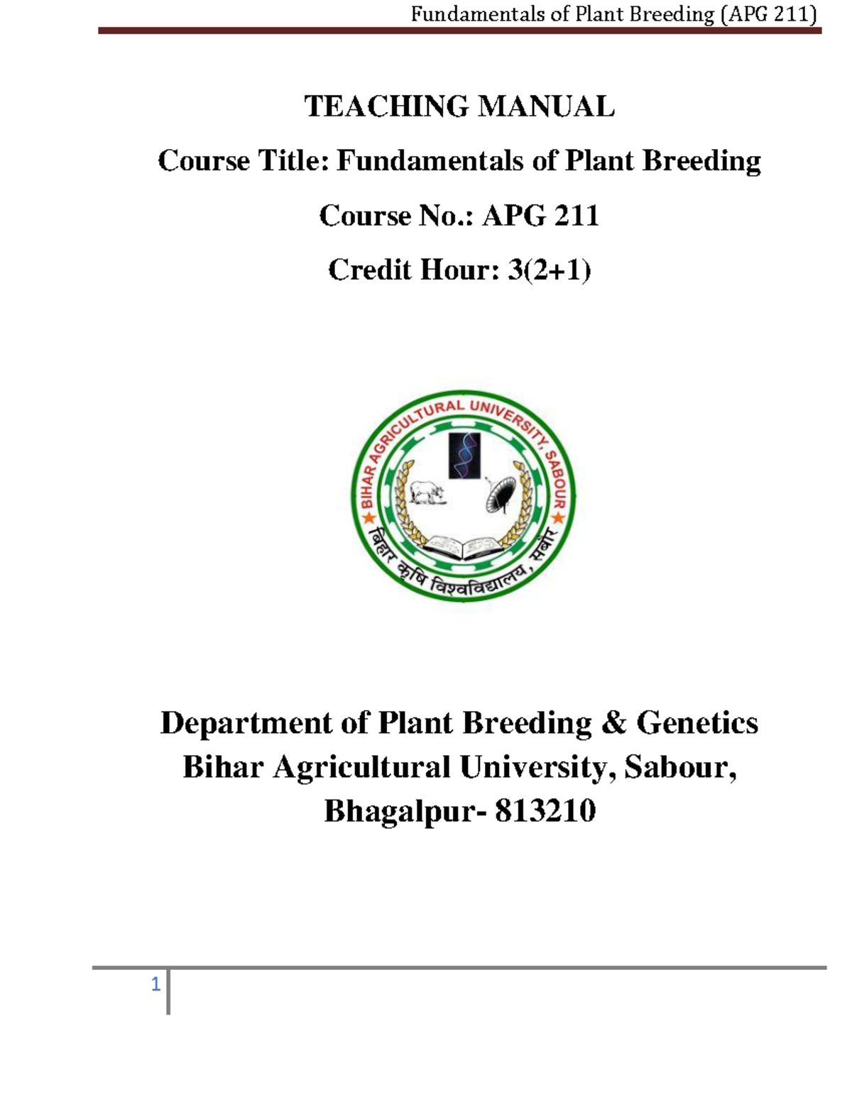 [Agri Study Hub] APG 211 - Teaching Manual for Plant Breeding ...