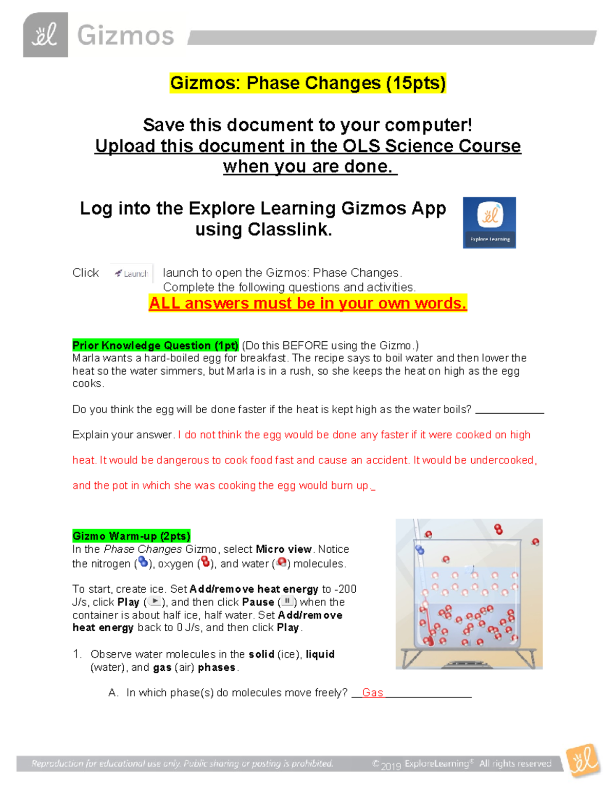Gizmos: Phase Changes Lab Report and Analysis - 15pts - Studocu
