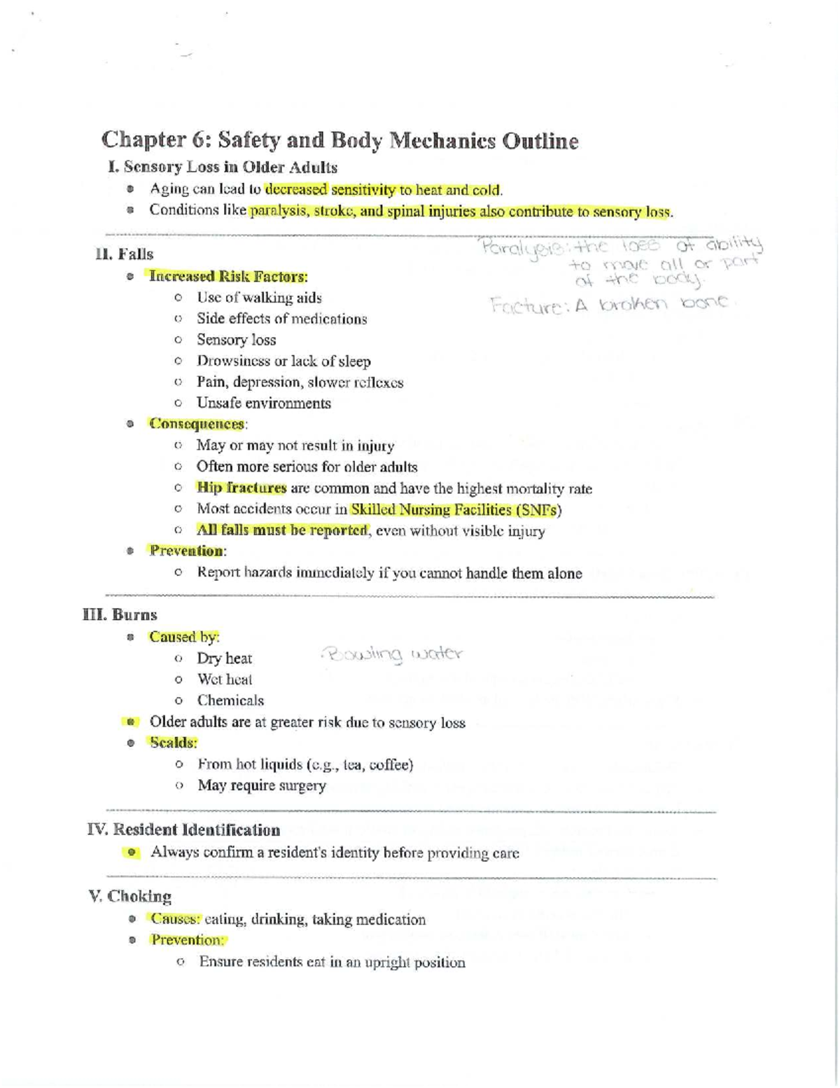 CS101: Chapter 6 - Safety and Body Mechanics Overview - Studocu