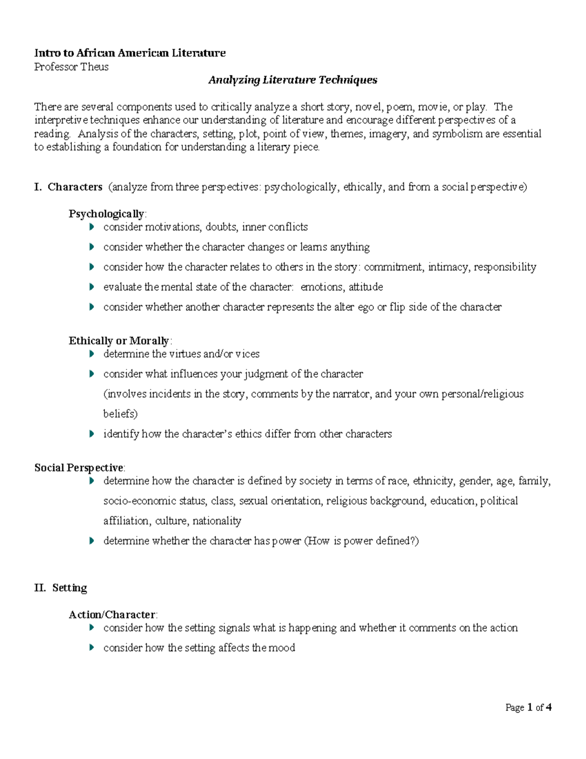 Analyzing Literature Techniques: Intro to African American Lit (FALL ...