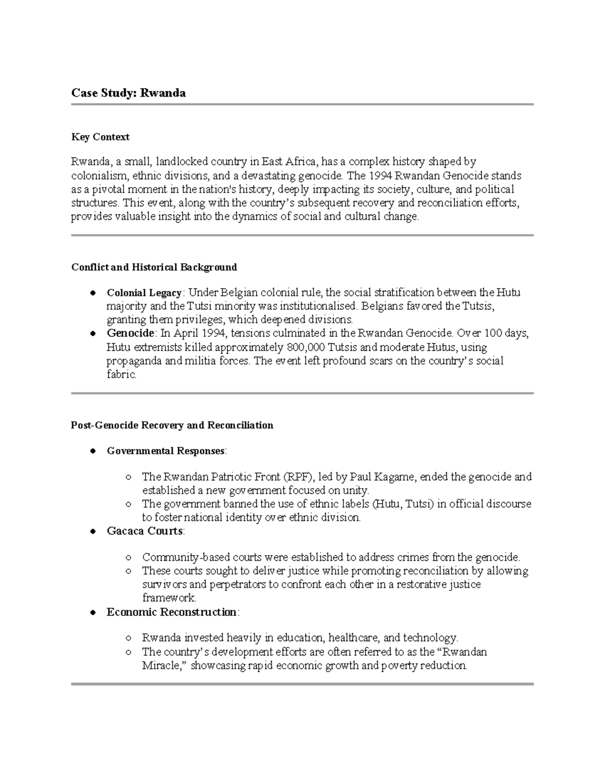 Rwanda Case Study: Historical Context and Recovery Insights - Studocu
