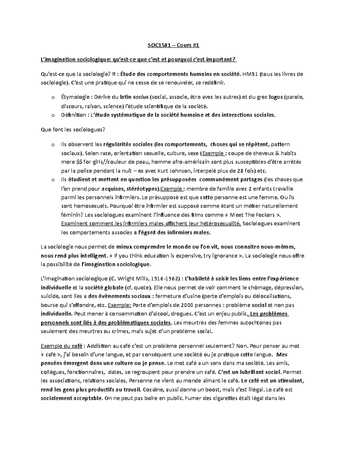 Notes de cours, Éléments de sociologie, Cours 1-17, Prof. Stephan ...