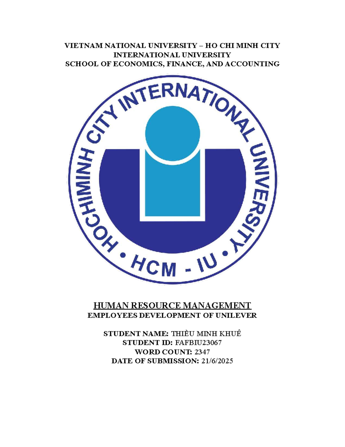 HRM Final: Employee Development Strategies at Unilever (FAFBIU23067 ...