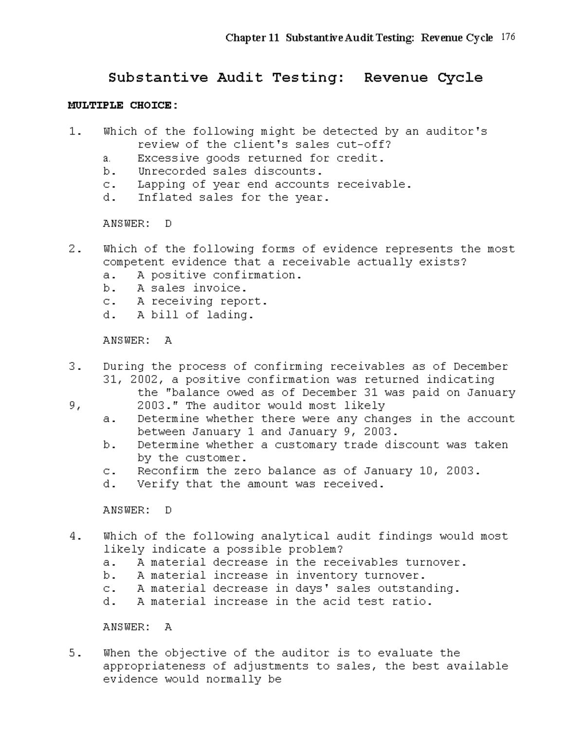 Ch11 - Substantive Testing in Revenue Cycle: Multiple Choice Insights ...