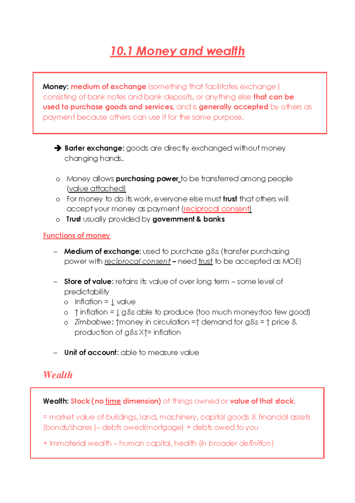 Unit 10 Summary: Money, Wealth, and Banking Concepts (ECO 101) - Studocu