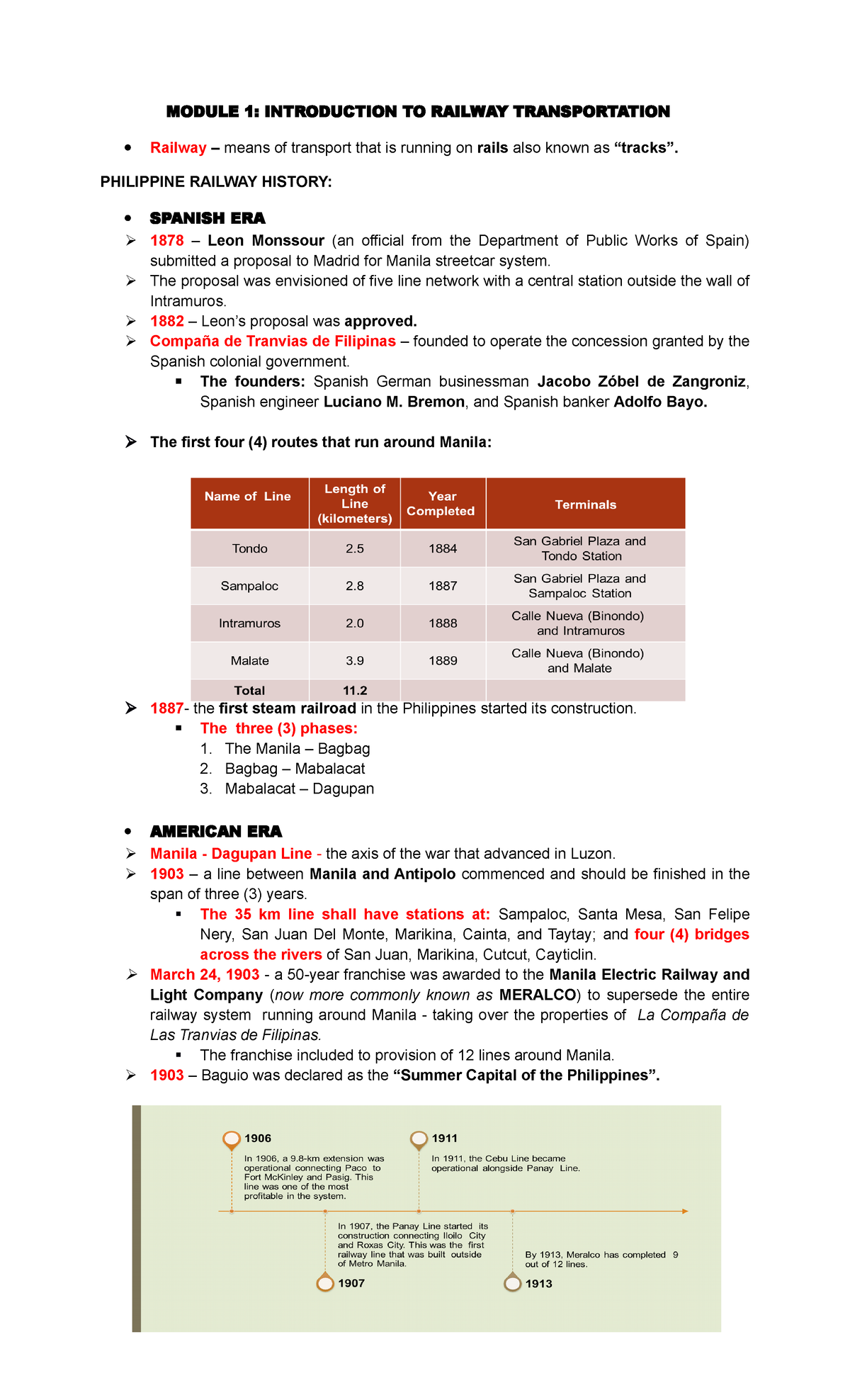 Reviewer - MODULE 1 : INTRODUCTION TO RAILWAY TRANSPORTATION Railway ...