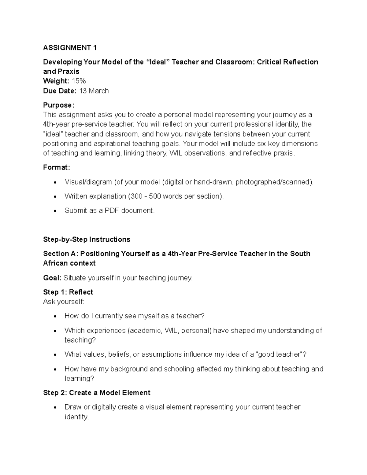 ASSIGNMENT 1: Developing Your Teacher Model - Critical Reflection ...