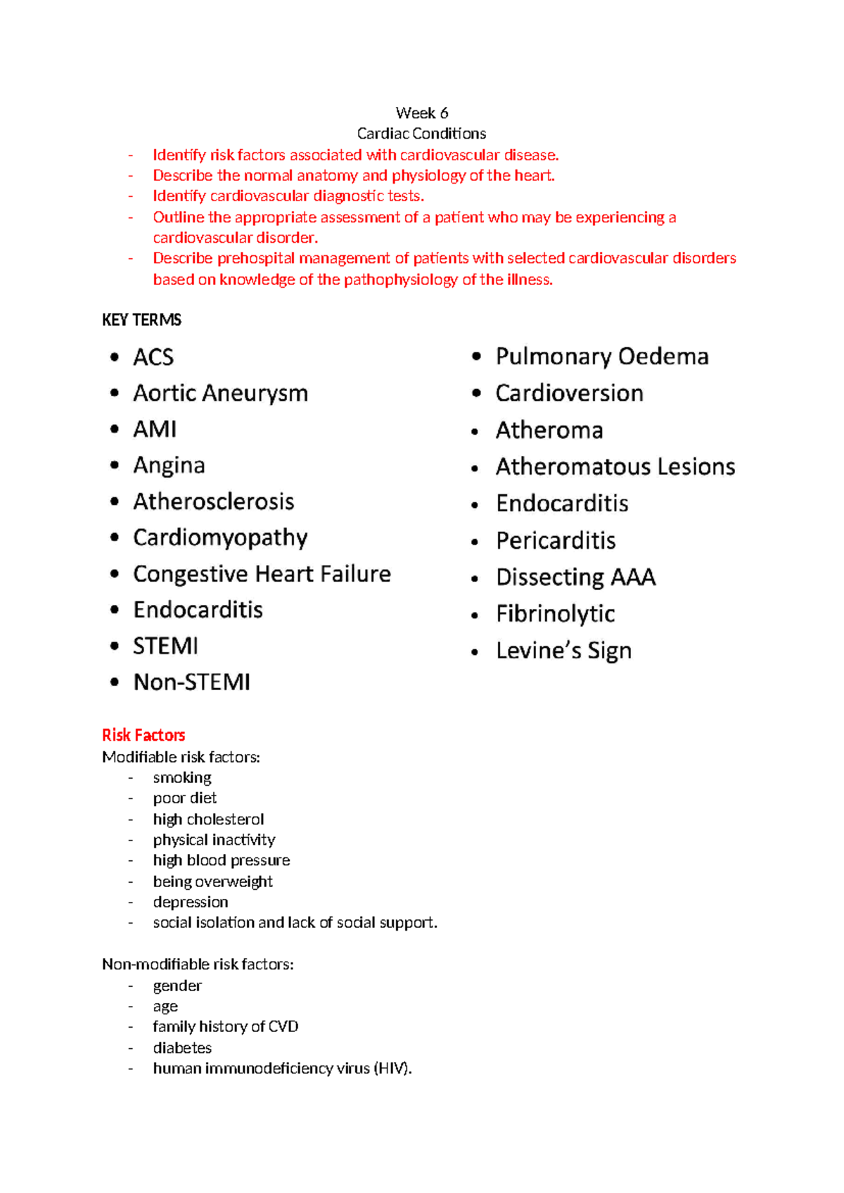 Week 6 - Cardiac Conditions: Risk Factors, Anatomy, and Management ...