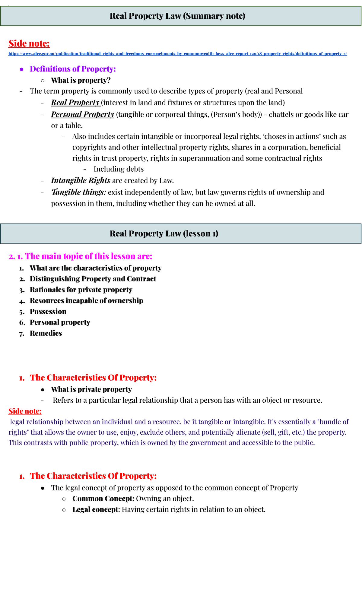 Real Property Law (2) Summary Notes: Key Concepts & Definitions - Studocu