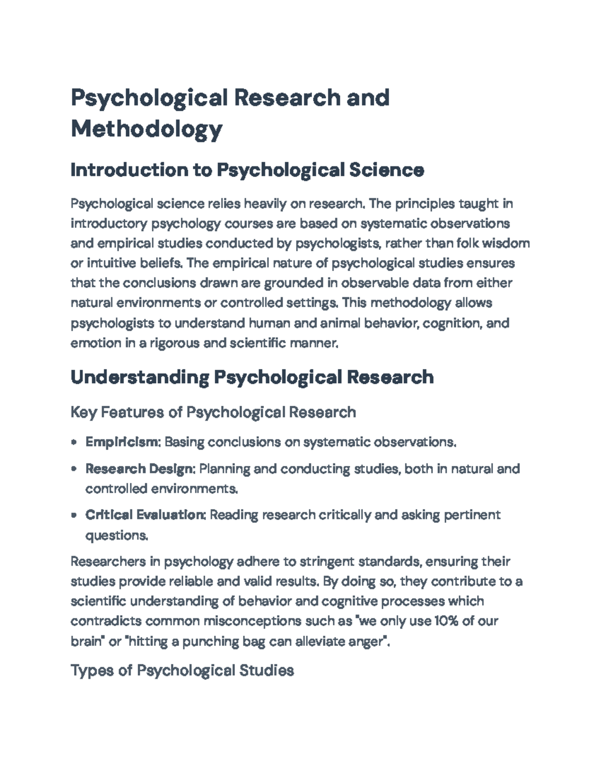 Psychological Research & Methodology: Understanding, Design ...