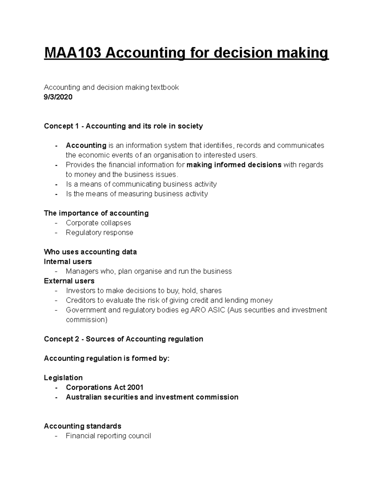 Accounting for decision making - MAA103 Accounting for decision making ...