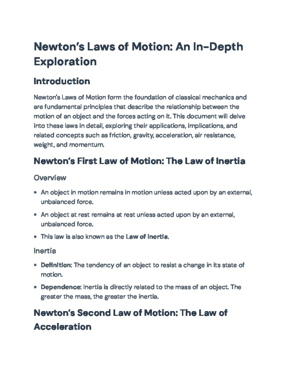 Newton's Laws of Motion Explained: Concepts and Applications - Newton’s Laws of Motion: An In ...