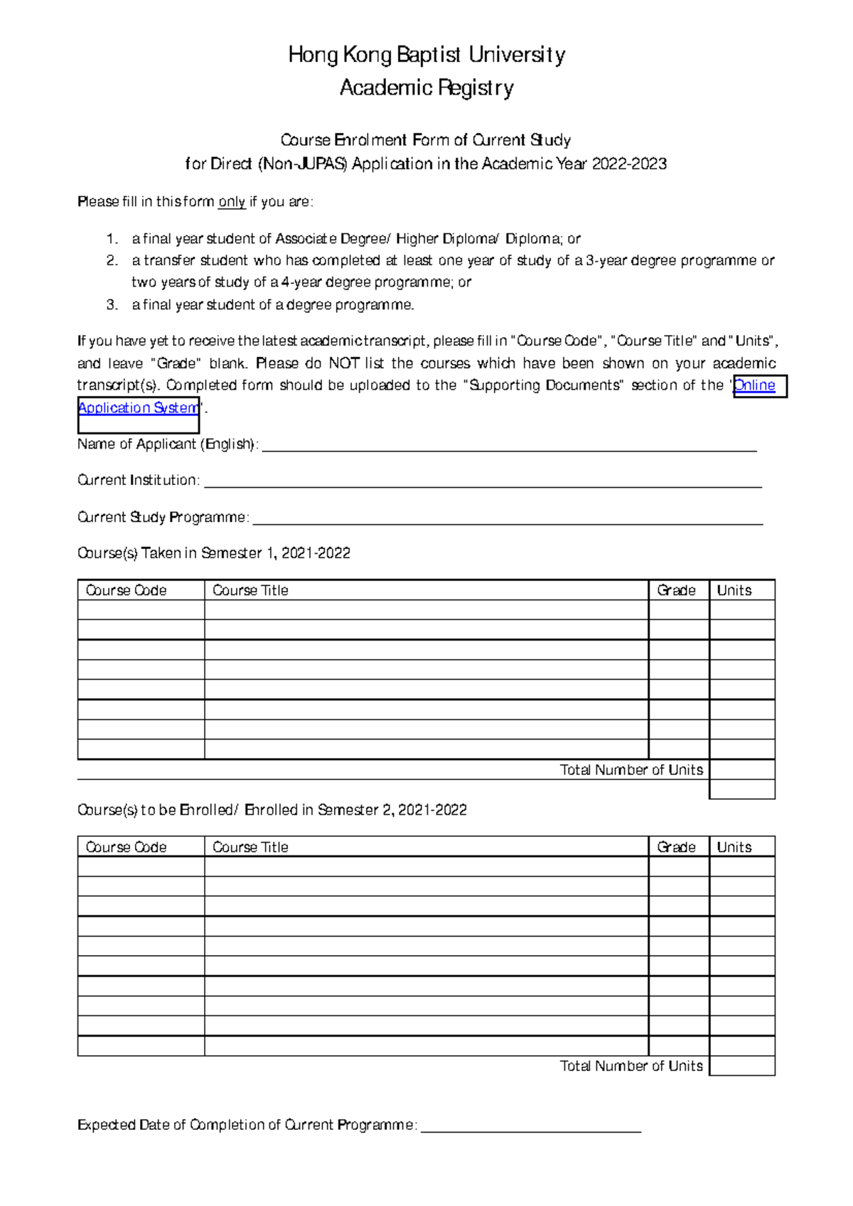 Course Enrolment Form - Direct Application 2022 - Studocu