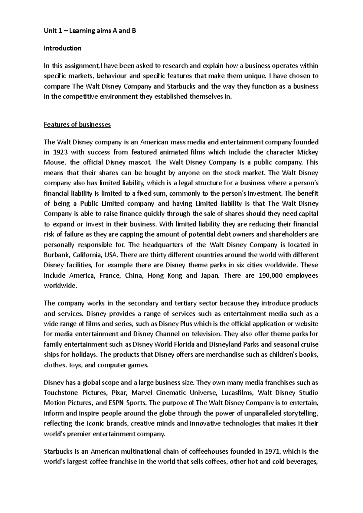 Unit 1 Learning Aim A&B - Unit 1 - Unit 1 – Learning aims A and B ...