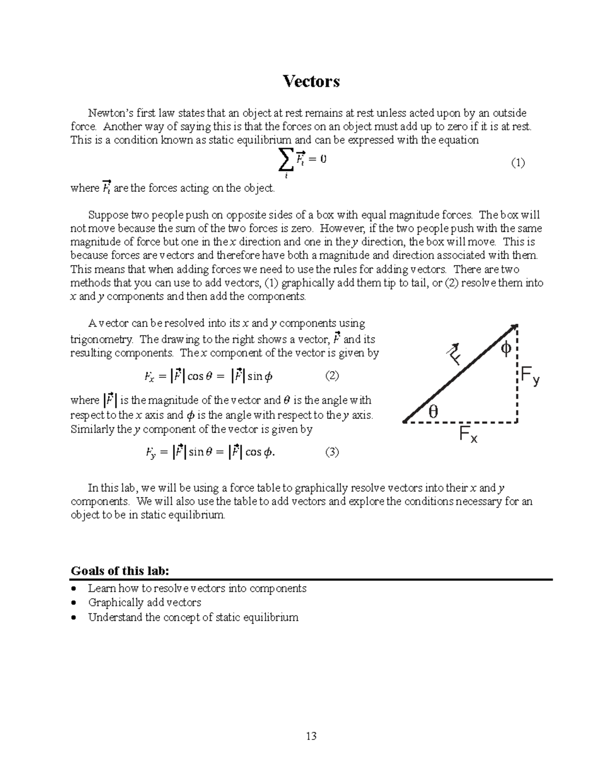 Vectors Lab: Understanding Static Equilibrium and Force Resolution ...