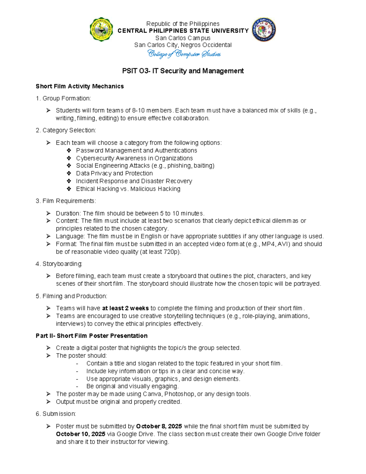 PSIT Short Film Activity Mechanics: IT Security & Management - Studocu