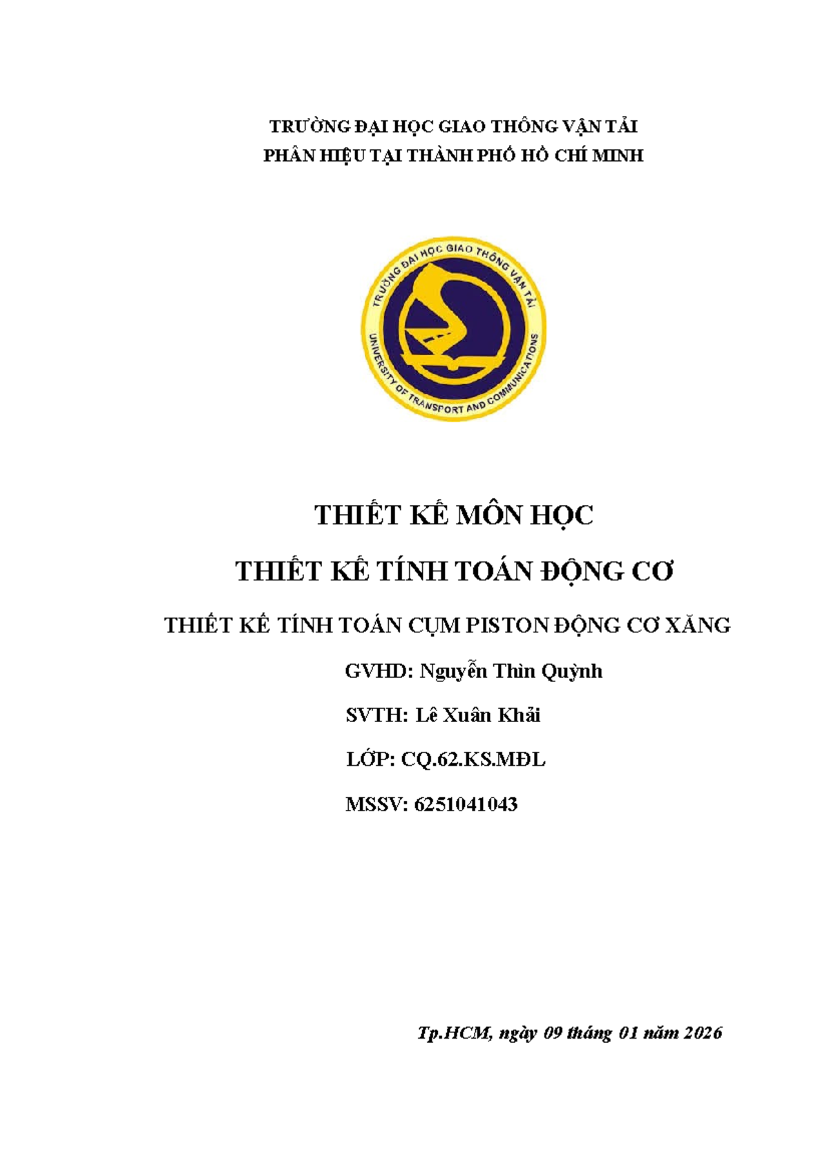 Thiết Kế Tính Toán Động Cơ Piston Động Cơ Xăng - MĐL 6251041043 - Studocu