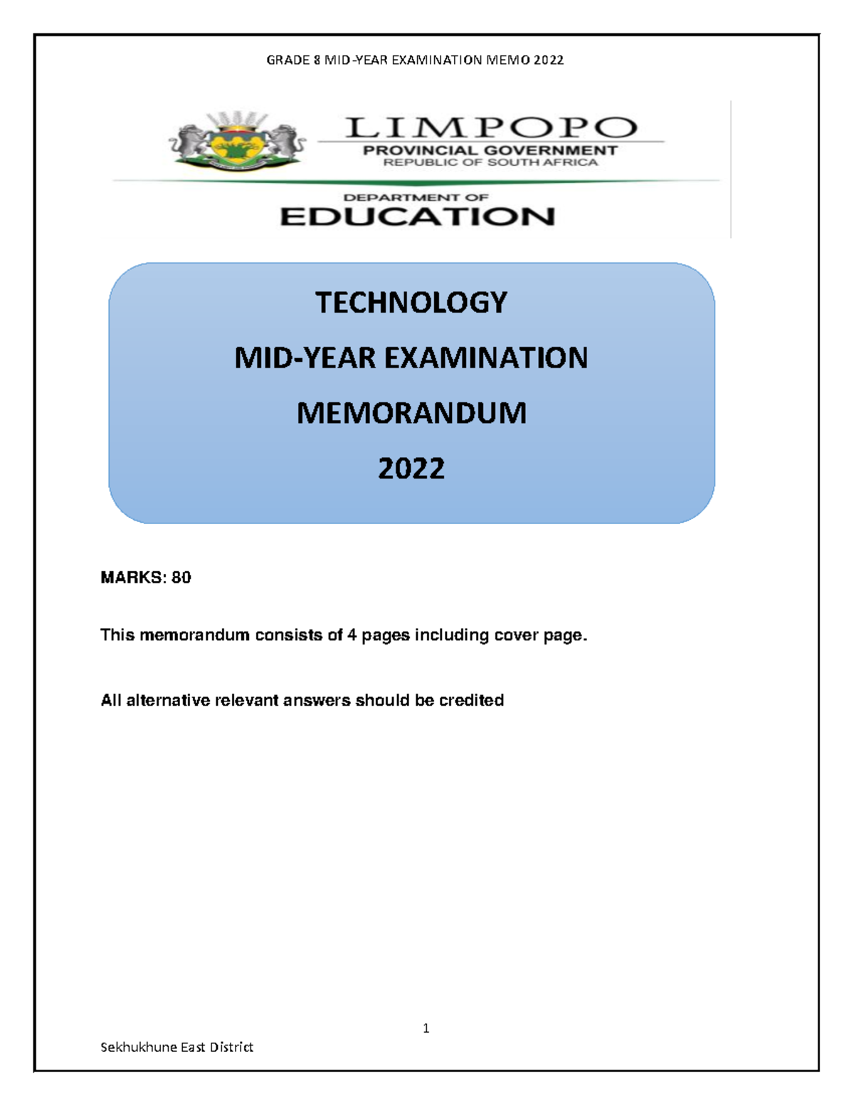 MEMO grade 8 - new caps - 1 MARKS: 80 This memorandum consists of 4 ...