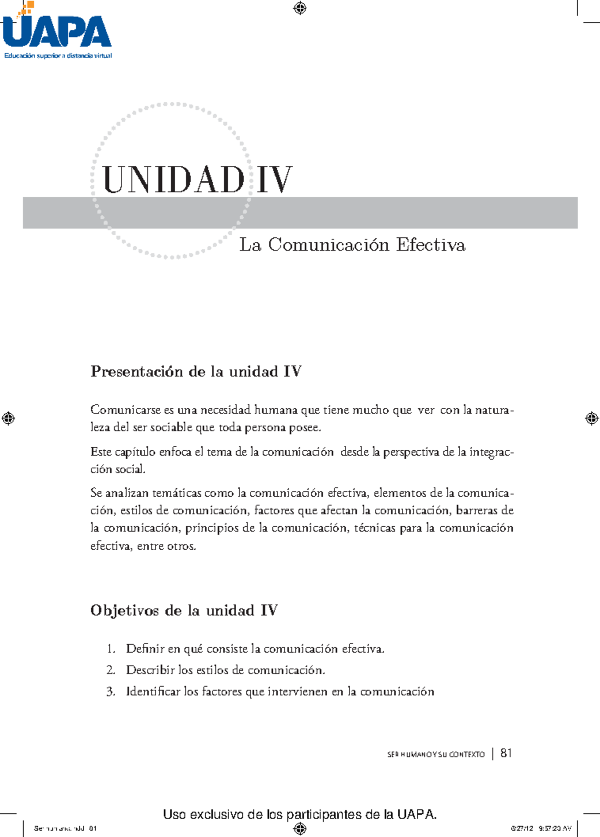 Comnicacion efectiva - resumenes - SER HUMANO Y SU CONTEXTO | 81 La ...