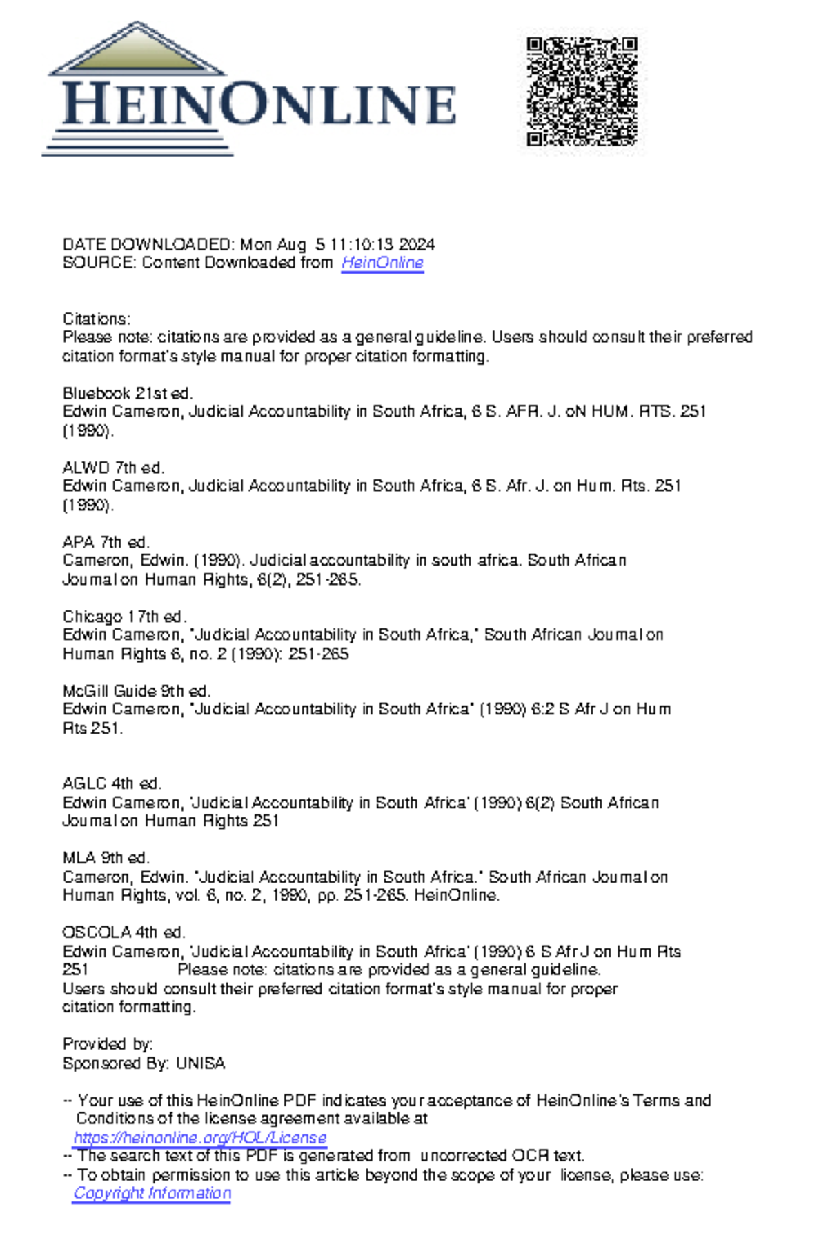 JUDICIAL CONDUCT - DATE DOWNLOADED: Mon Aug 5 11:10:13 2024 SOURCE ...