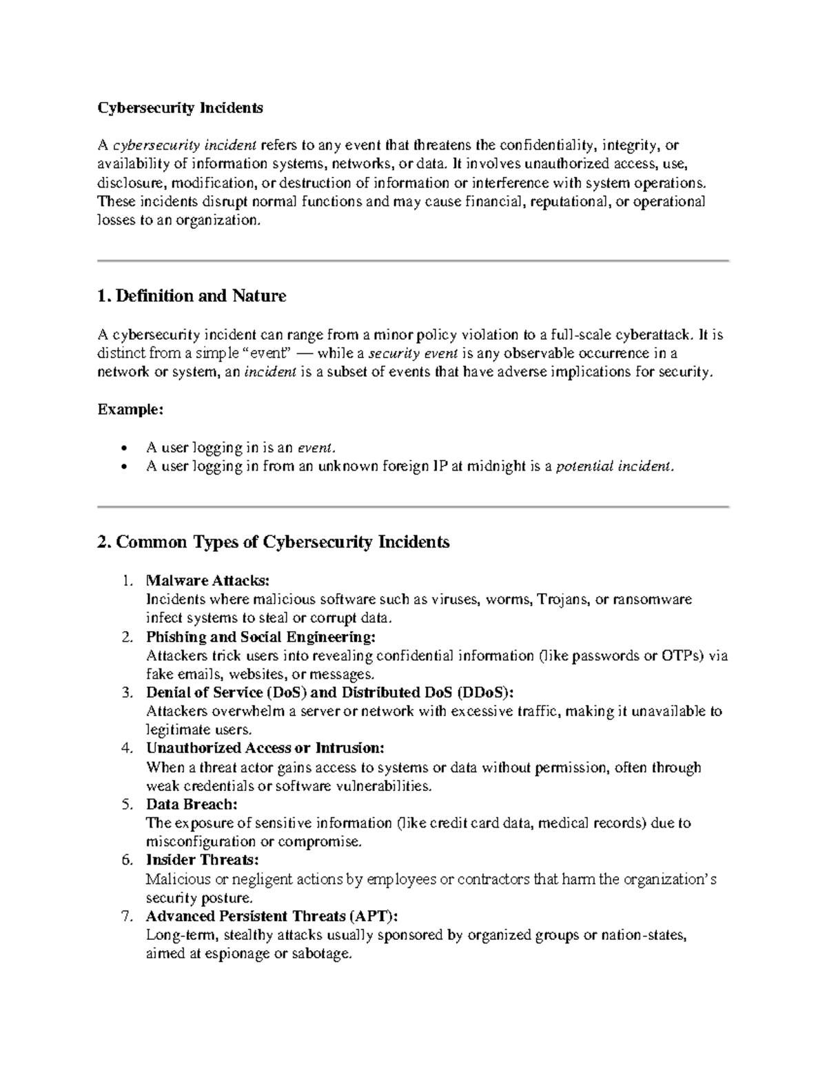 Cybersecurity Incidents: Understanding Threats and Responses (CY M1 ...