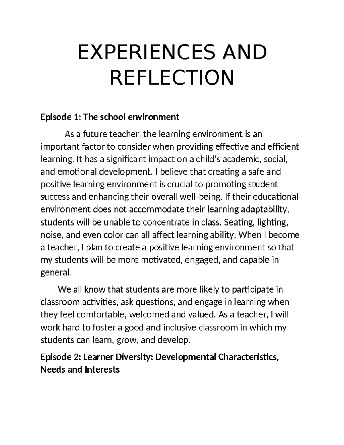 Domains-1-16 - Domains of EXPERIENCES AND REFLECTION - EXPERIENCES AND ...