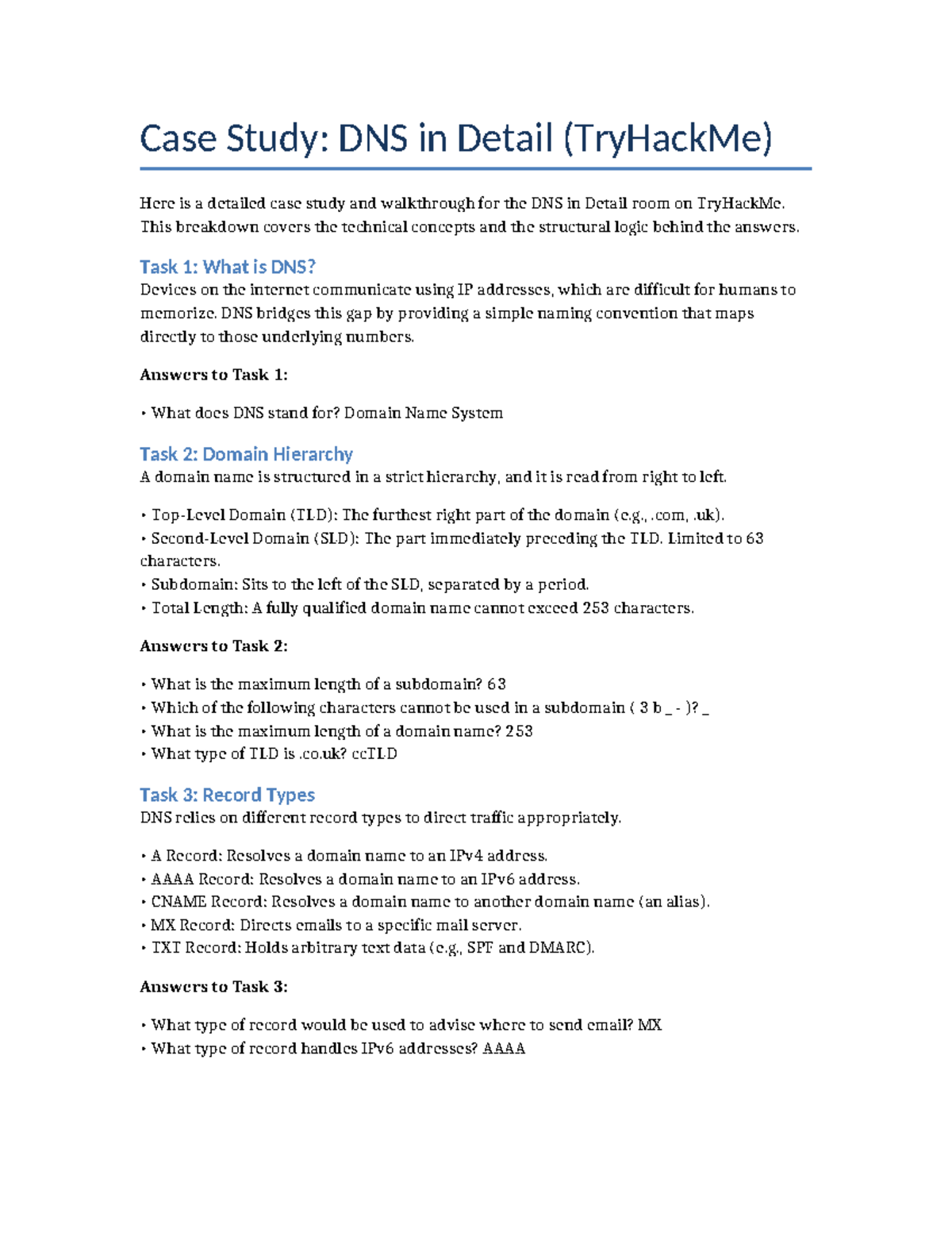 Case Study: DNS in Detail (TryHackMe) - Comprehensive Breakdown - Studocu