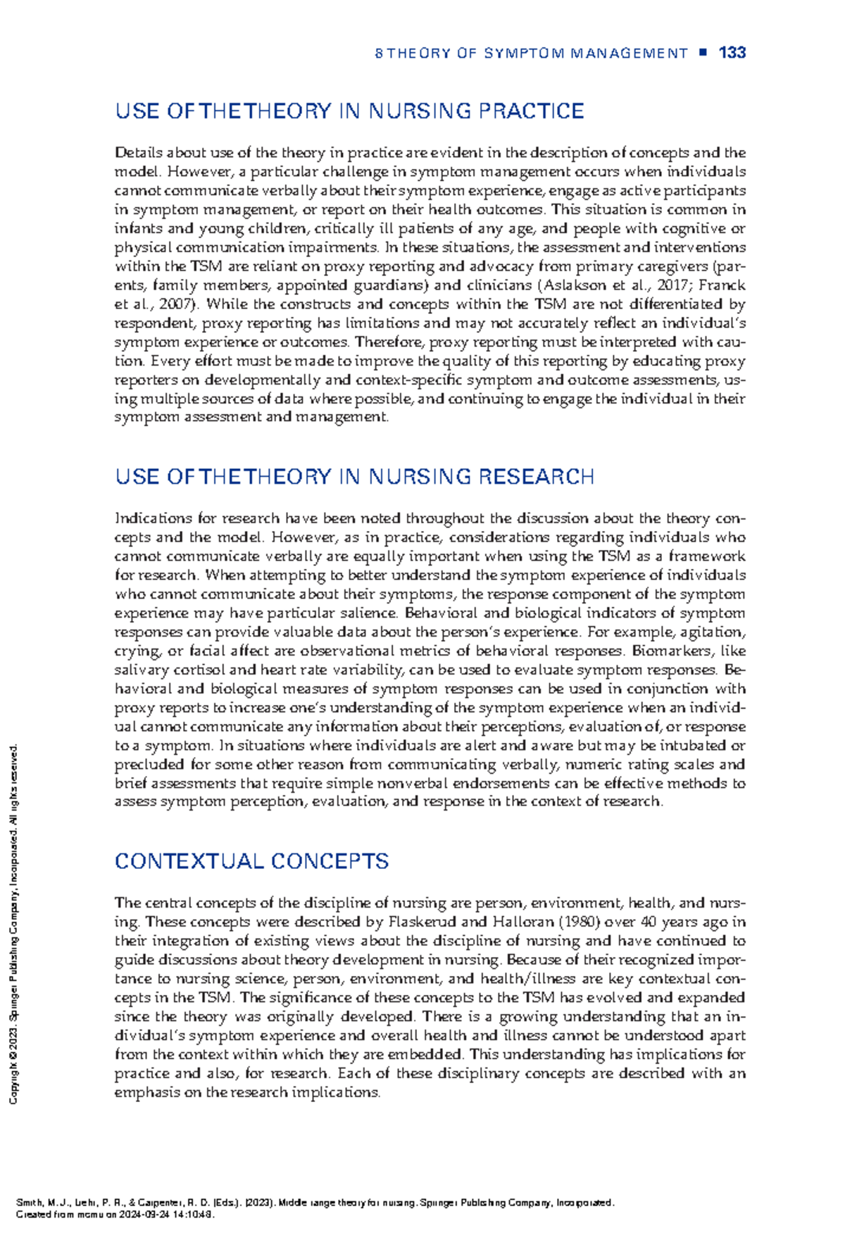Middle Range Theory for Nursing - (Chapter 8 Theory of Symptom ...