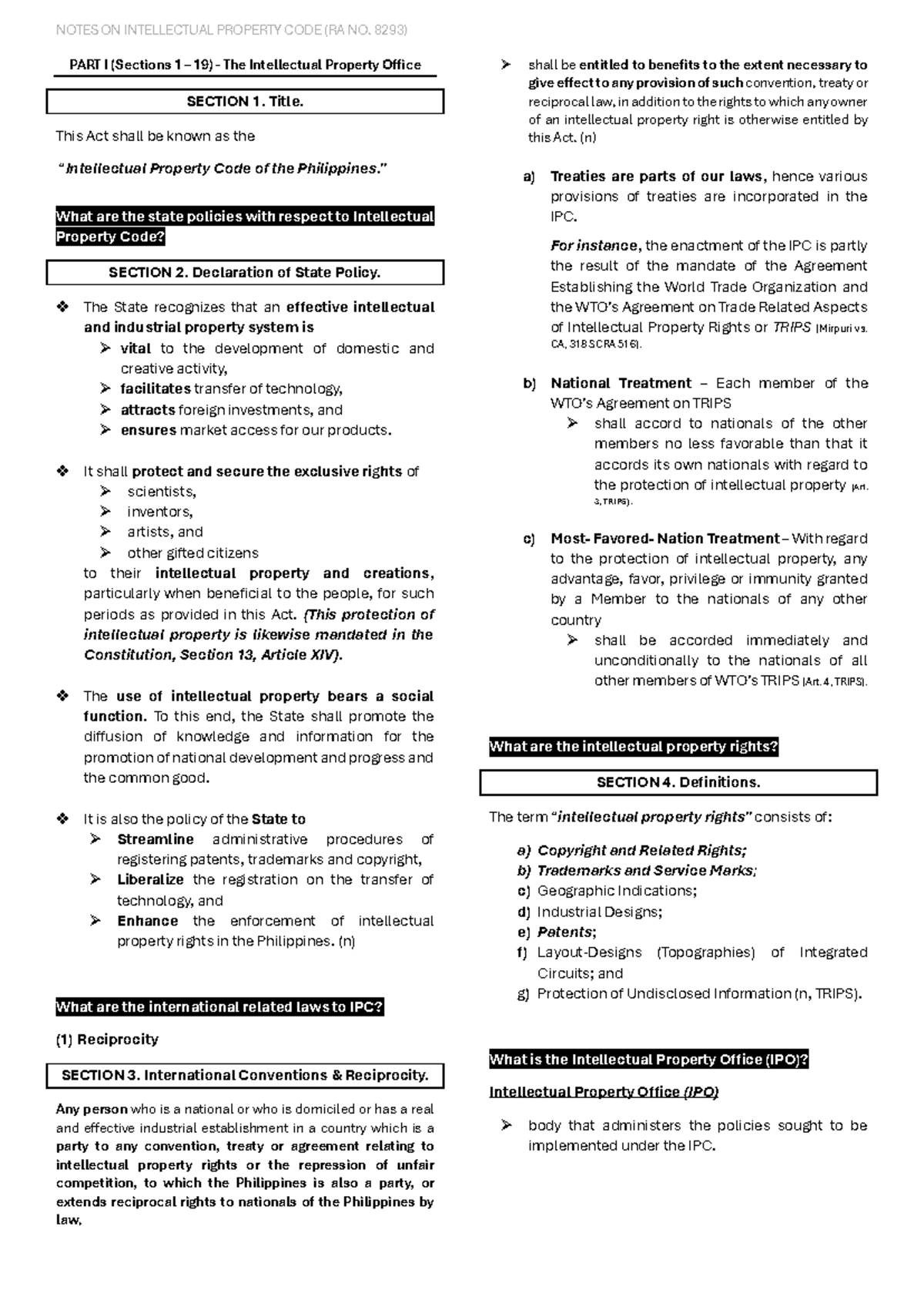 Notes on Intellectual Property Code (IPC) of the Philippines - Studocu