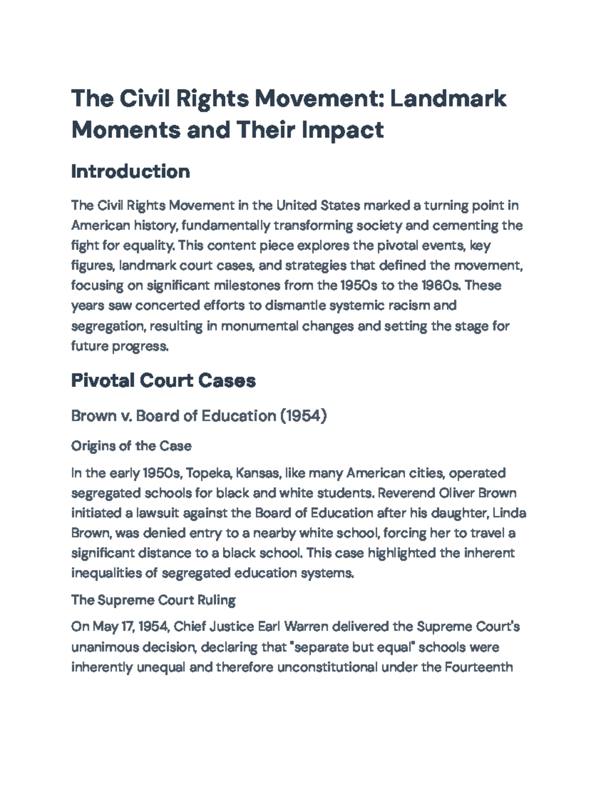 The Civil Rights Movement: Key Events and Landmark Cases (Final Exam ...