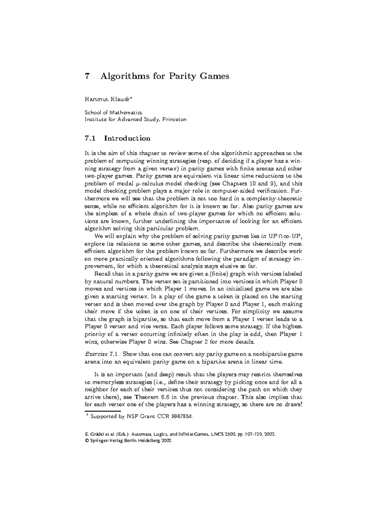 Chapter 7: Algorithms for Parity Games - Overview & Analysis - Studocu