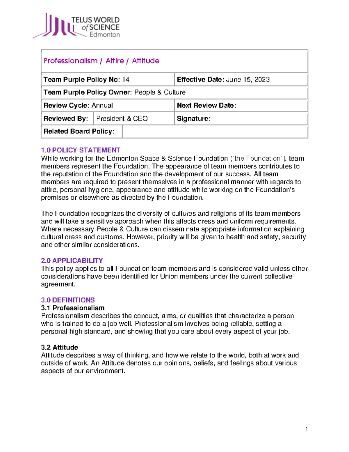 14. Team Purple Policy: Professionalism, Attire & Attitude Guidelines ...