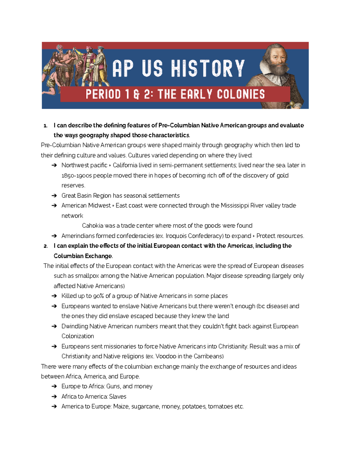 APUSH Study Guide 1: Pre-Columbian Societies & European Contact - Studocu