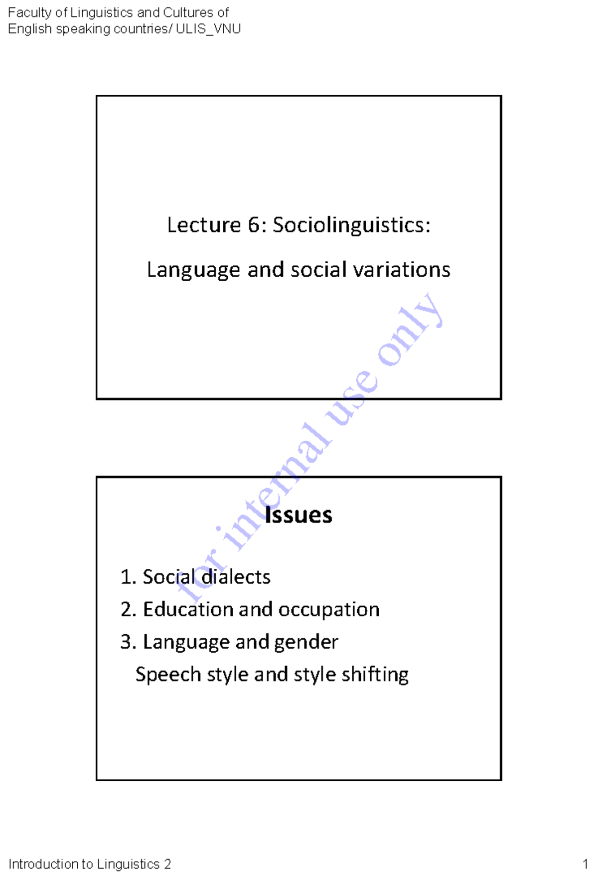 Lecture 6: Sociolinguistics - Social Variations in Language (ULIS_VNU ...