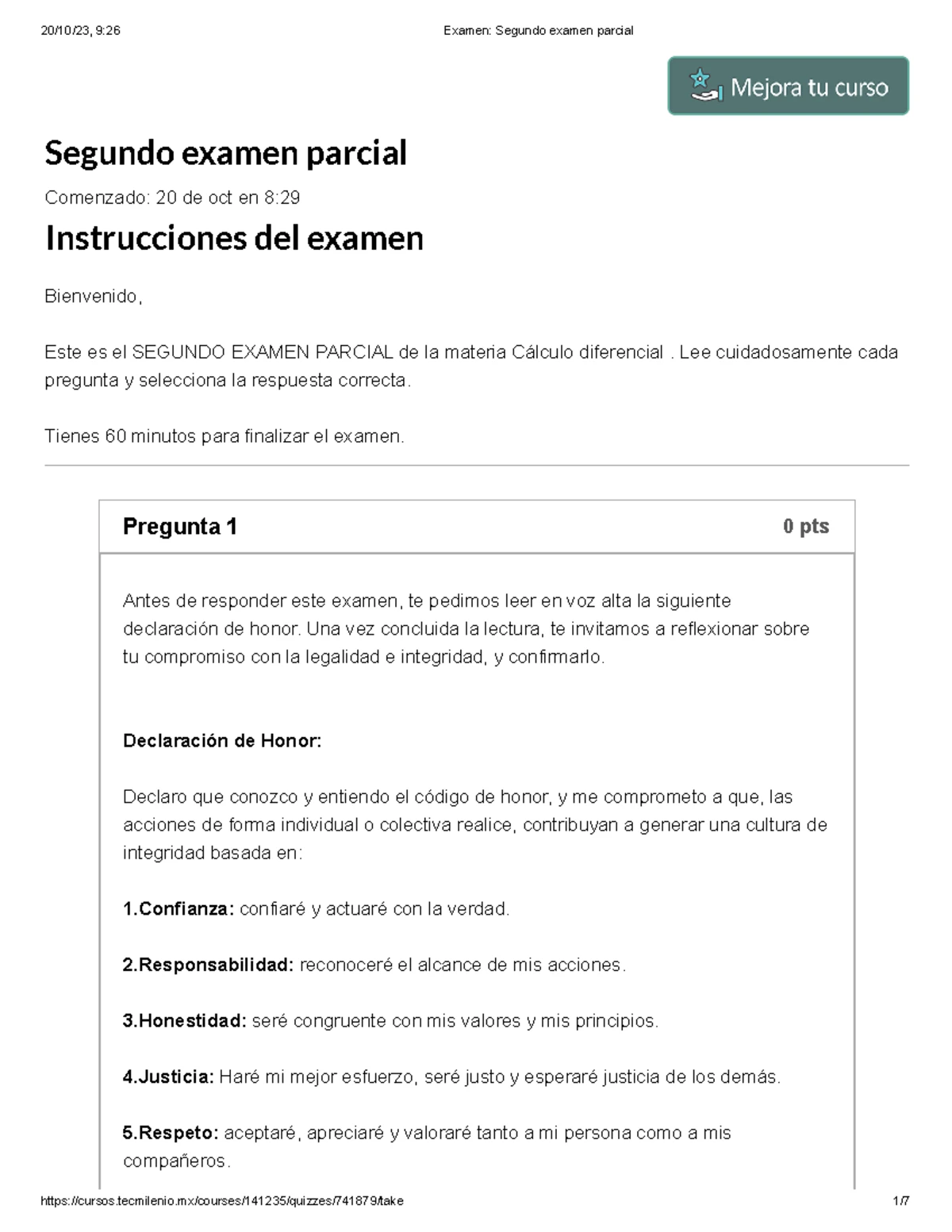 Examen Segundo Parcial de Cálculo Integral - Instrucciones y Preguntas - Studocu